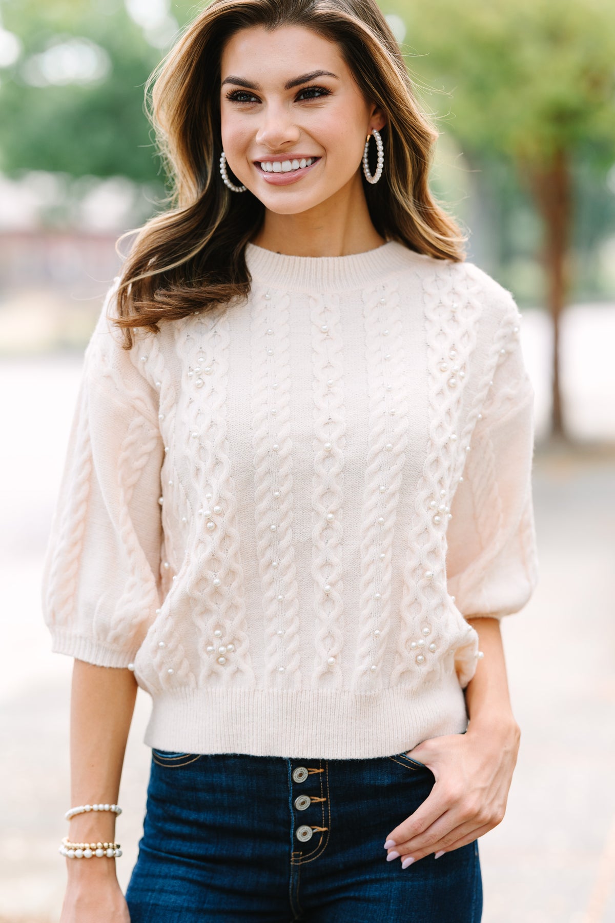Share Your Love Cream White Embellished Sweater – Shop the Mint
