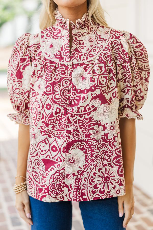 Keep It Up Sangria Red Floral Blouse – Shop the Mint