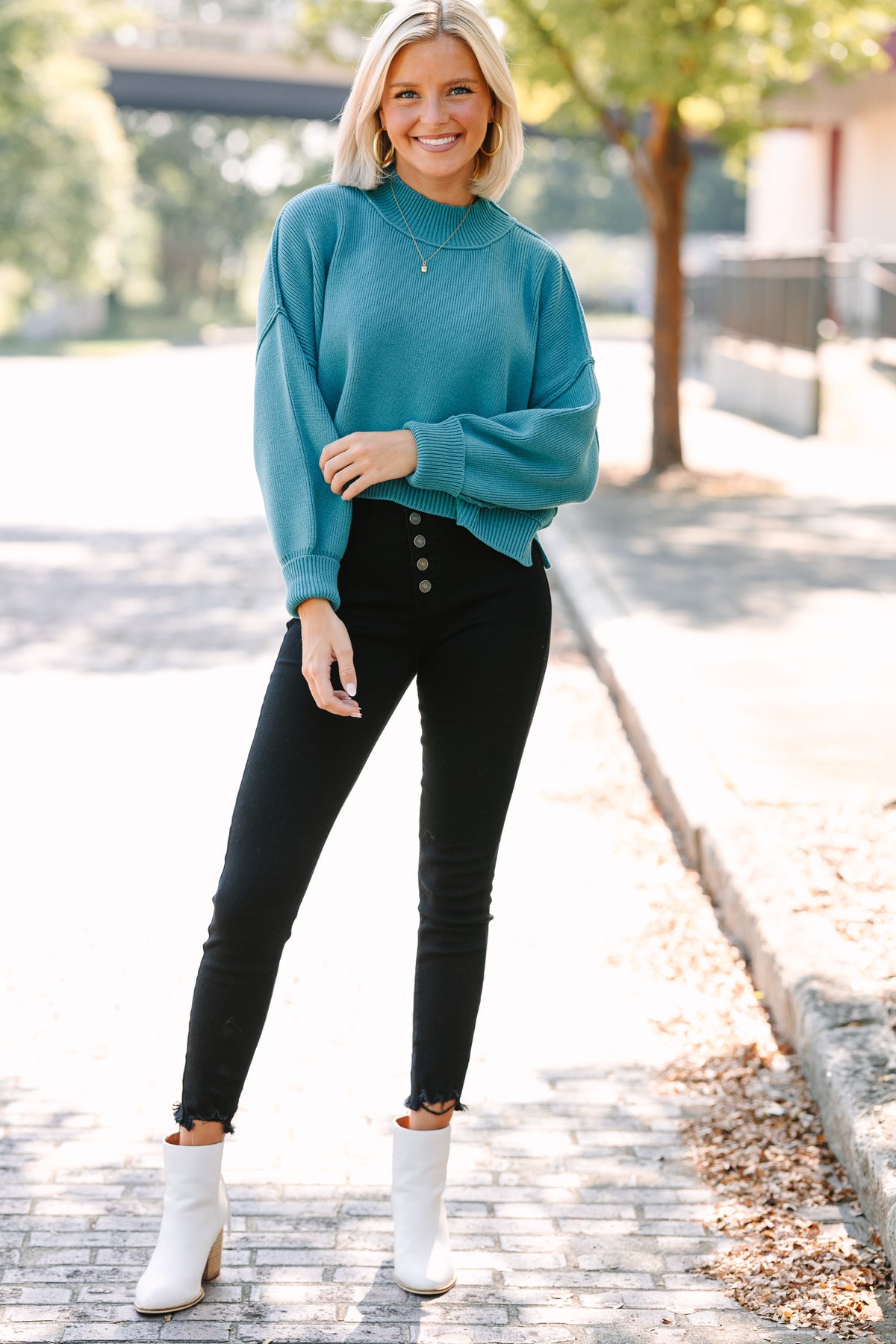 Where I Am Dusty Teal Blue Cropped Sweater – Shop the Mint