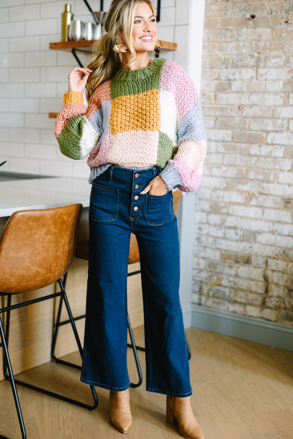 Back To You Olive Green Colorblock Sweater – Shop the Mint