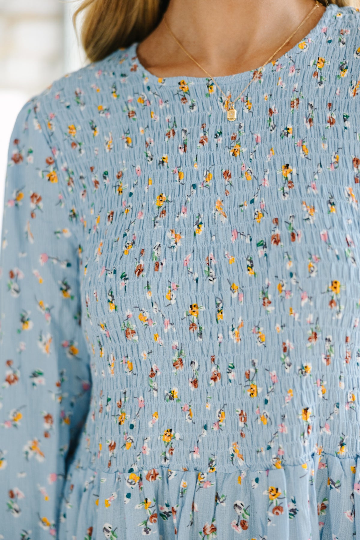 Getting Close Light Blue Ditsy Floral Blouse – Shop the Mint