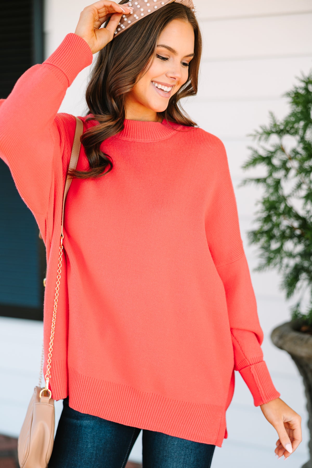 Perfectly You Coral Orange Mock Neck Sweater – Shop the Mint