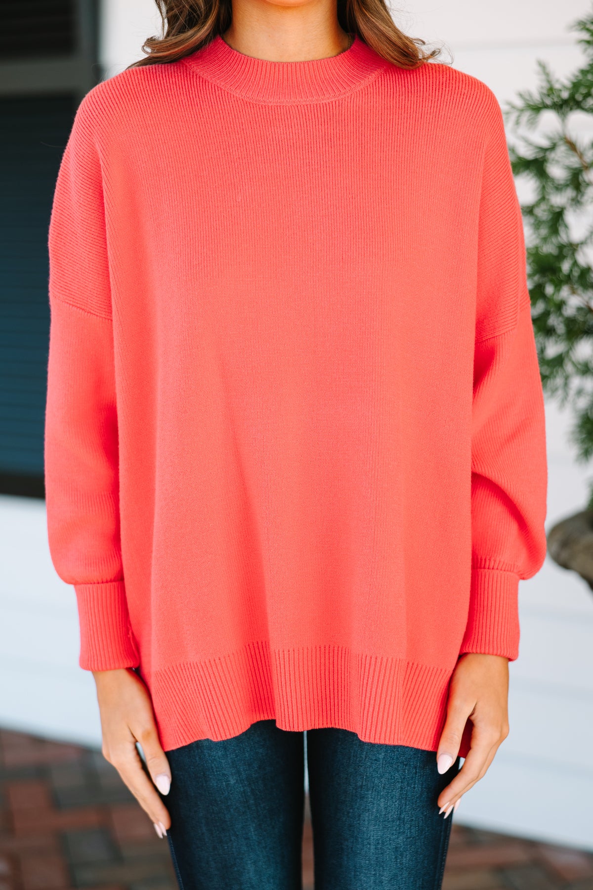 Perfectly You Coral Orange Mock Neck Sweater – Shop the Mint