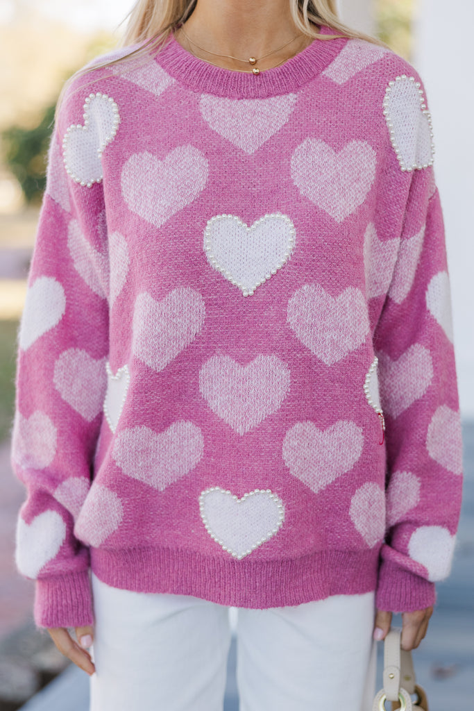 Feeling The Love Pink Heart Pearl Detailed Sweater – Shop the Mint