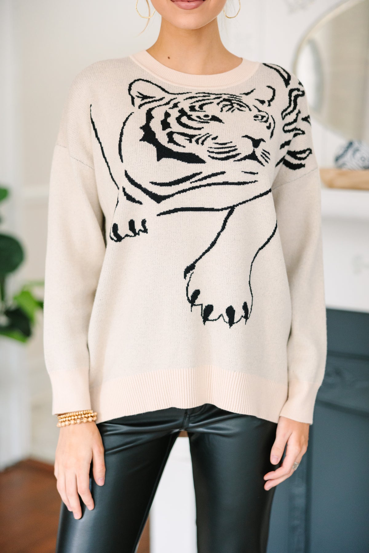 Get A Move On IVory White Tiger Sweater – Shop the Mint