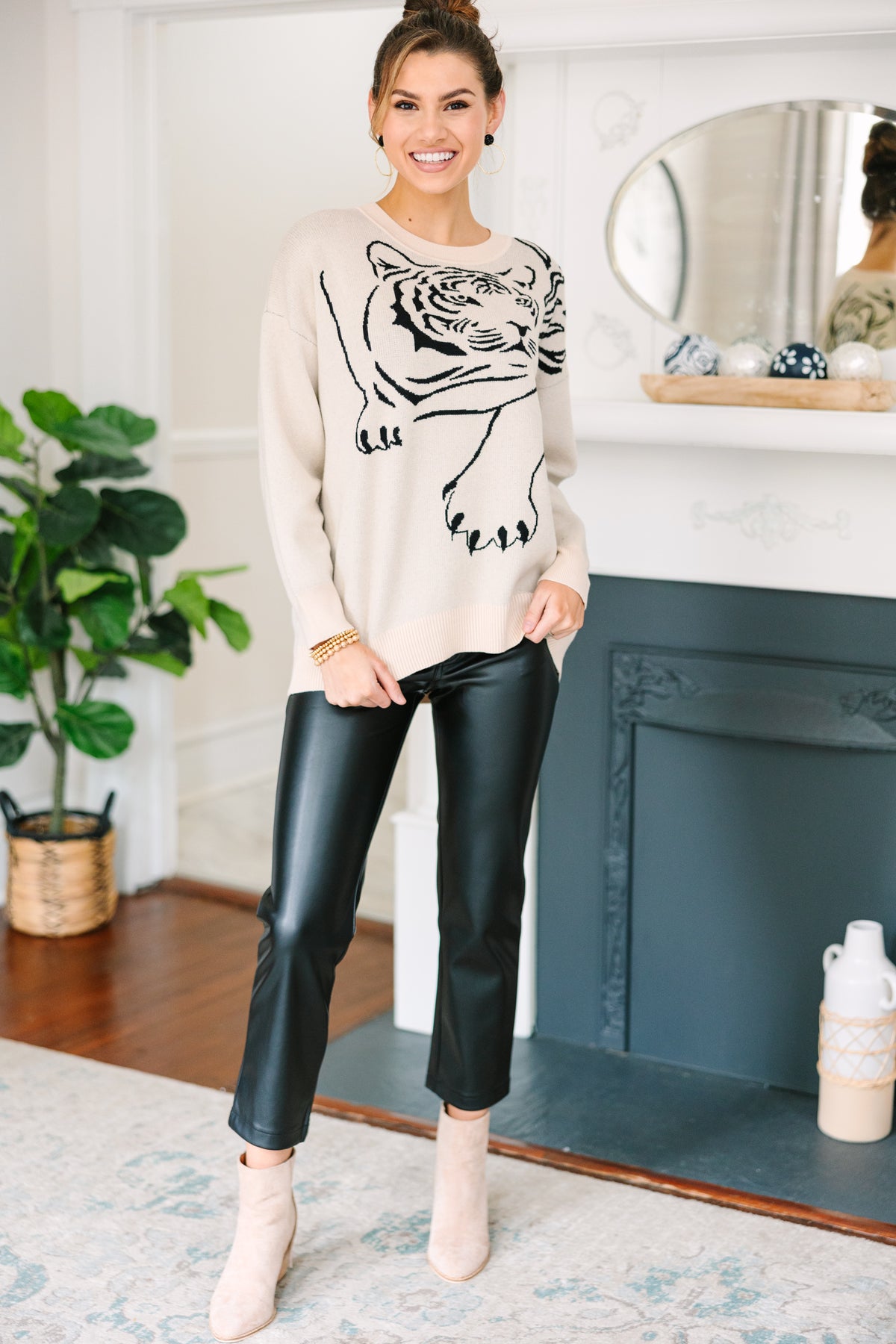 Get A Move On IVory White Tiger Sweater – Shop the Mint