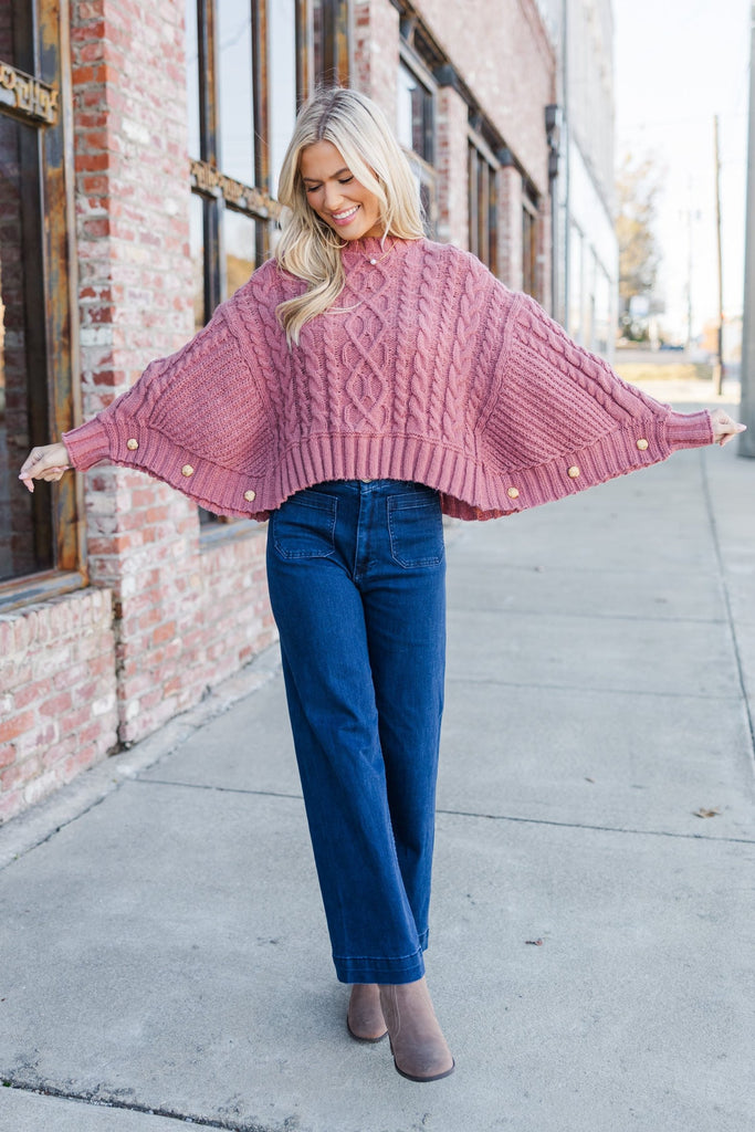 Fell In Love Mauve Pink Poncho Sweater – Shop the Mint