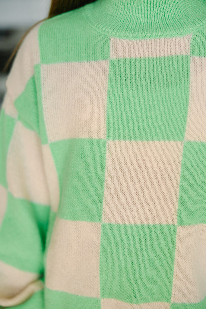 Girls: Better Together Lime Green Checkered Sweater – Shop the Mint
