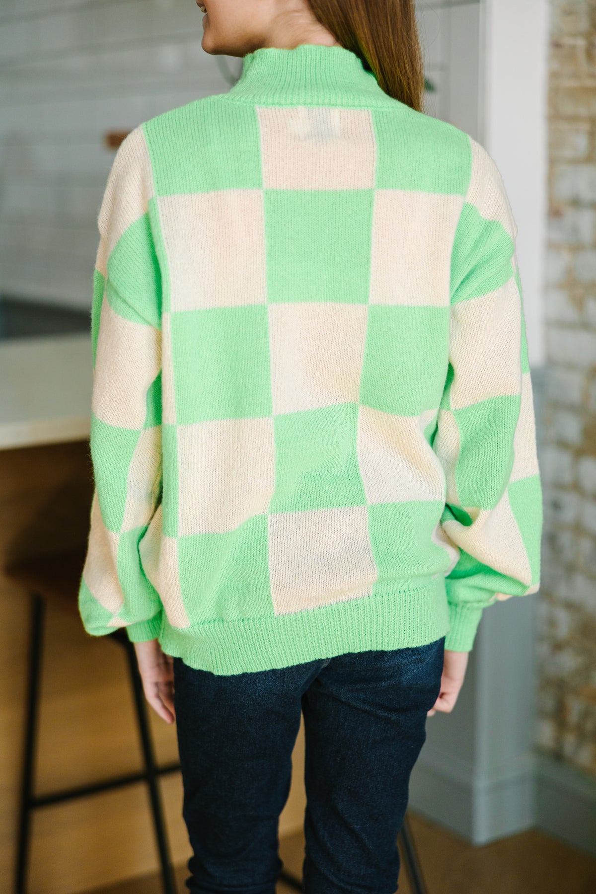 Girls: Better Together Lime Green Checkered Sweater – Shop the Mint