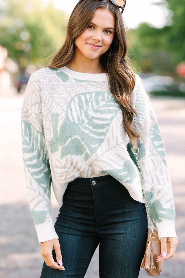 All In Love Sage Green Leaf Print Sweater – Shop the Mint