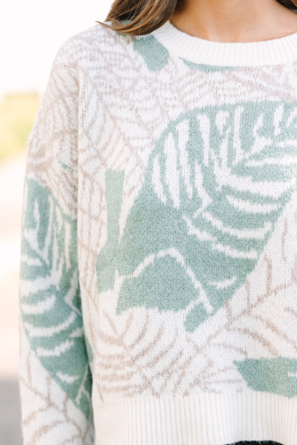 All In Love Sage Green Leaf Print Sweater – Shop the Mint