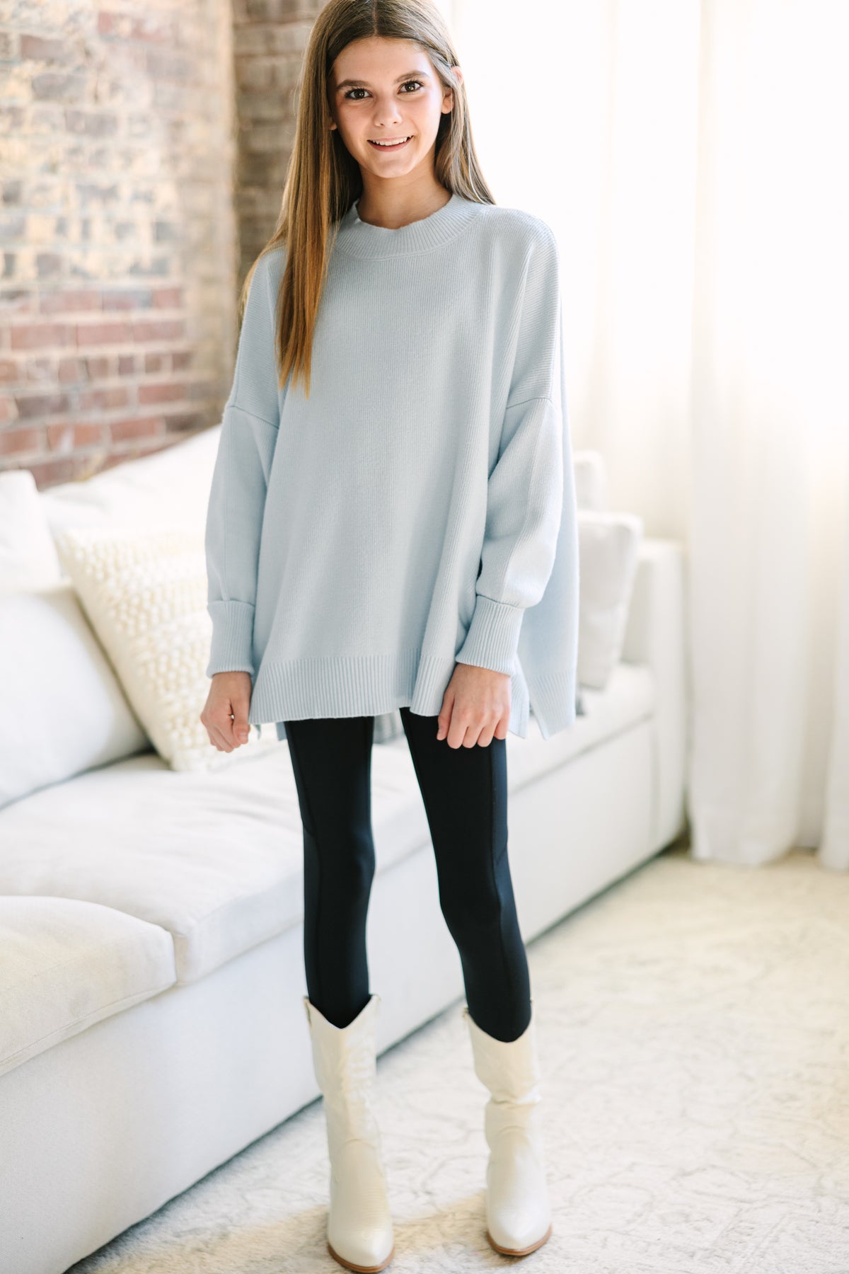 Girls: Perfectly You Light Blue Mock Neck Sweater – Shop the Mint