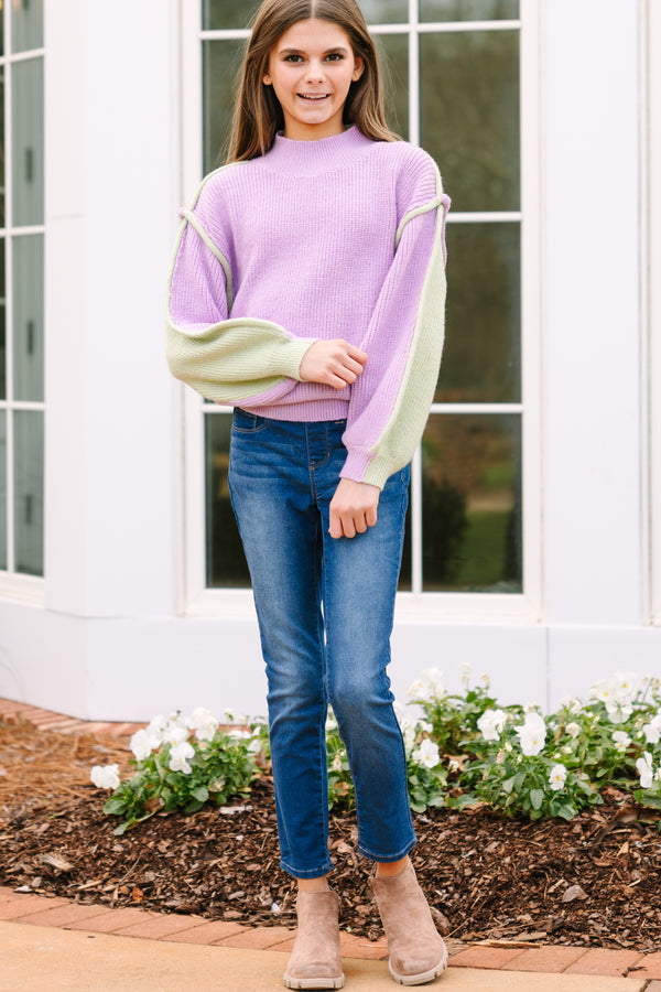 Girls: Right This Way Lavender Purple Colorblock Sweater – Shop the Mint