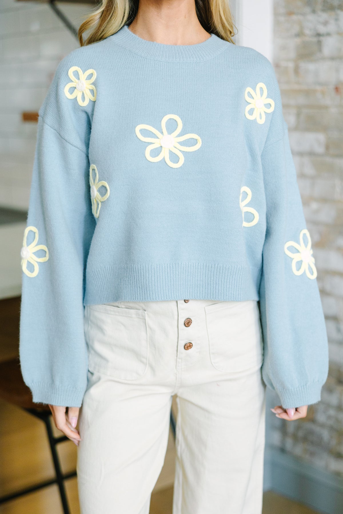Feeling Femme Light Blue Floral Sweater – Shop the Mint
