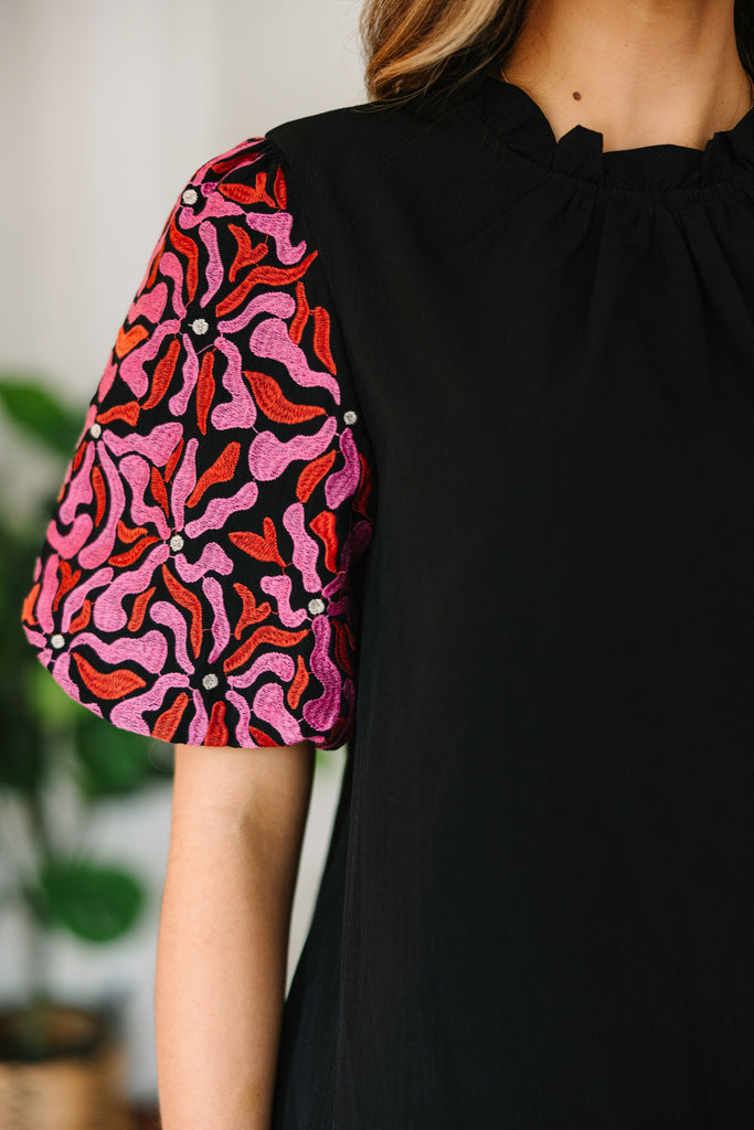 It's All For Fun Black Embroidered Sleeve Blouse – Shop the Mint