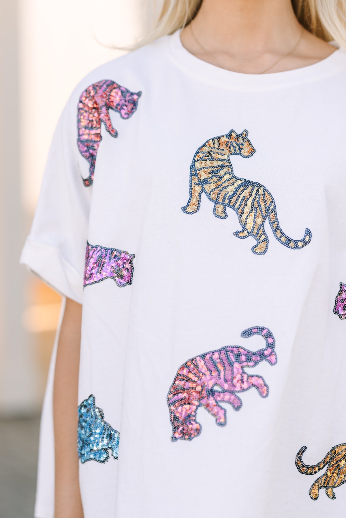 Live For Love White Sequin Tiger Top – Shop the Mint