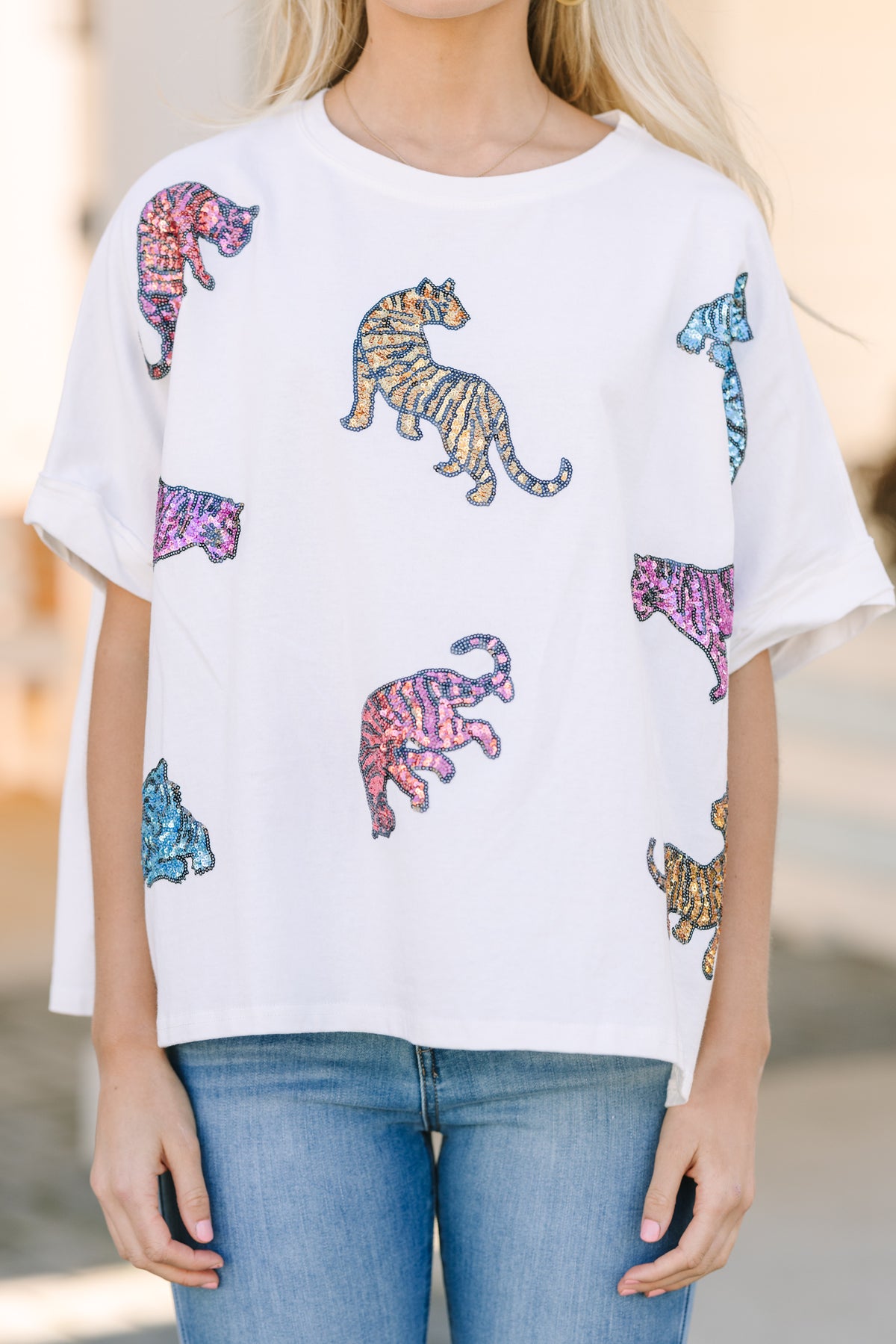 Live For Love White Sequin Tiger Top – Shop the Mint