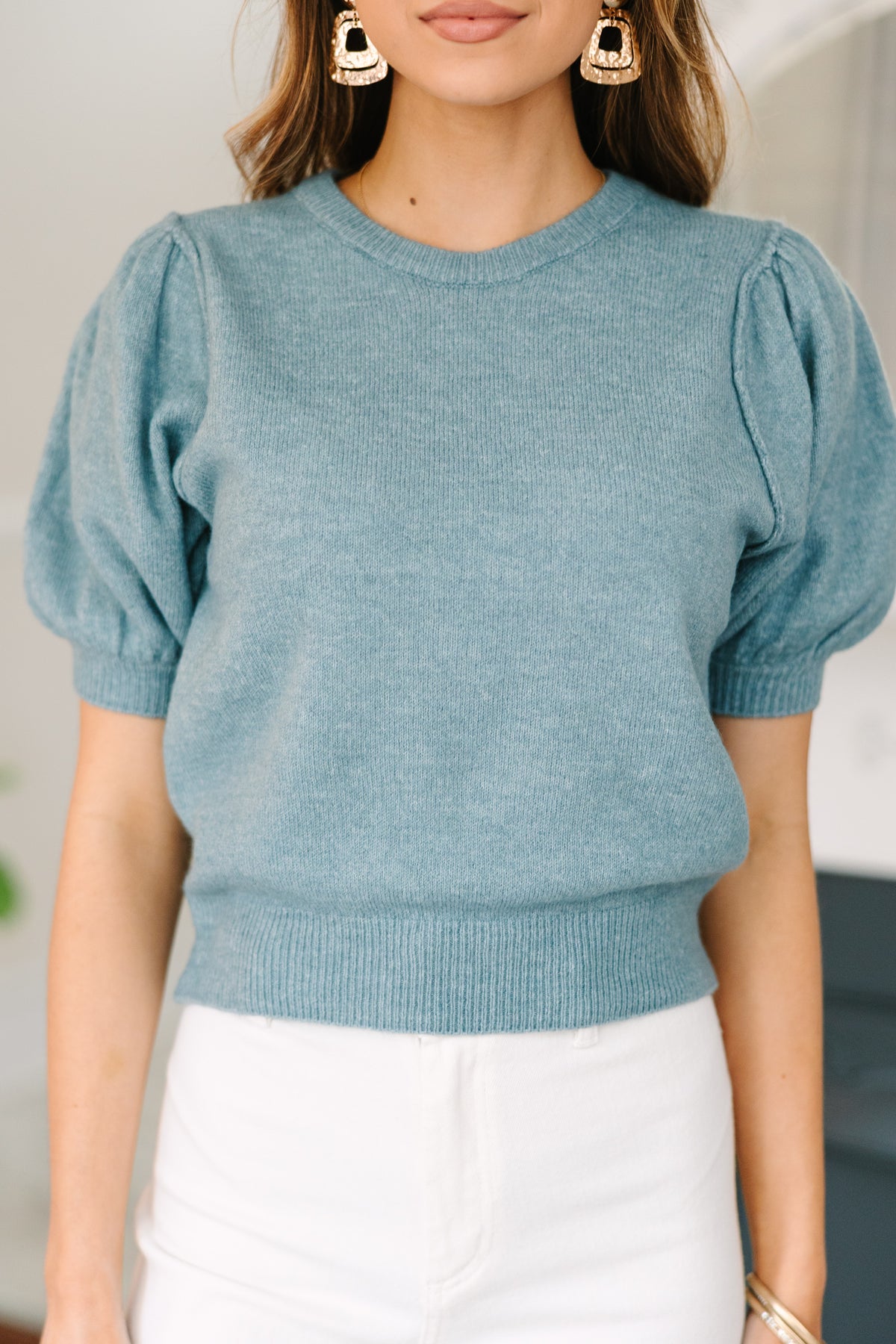 Tell You Everything Heather Blue Short Sleeve Sweater – Shop the Mint