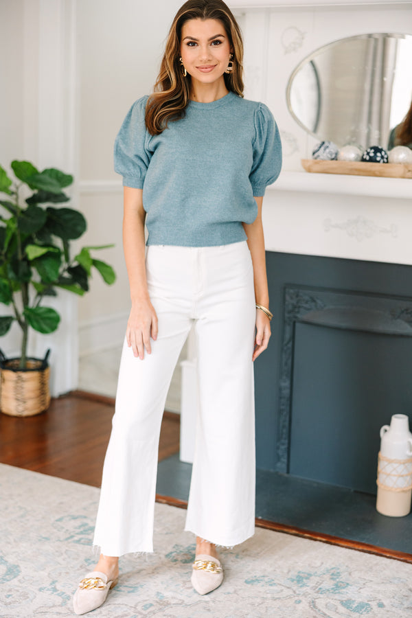 Tell You Everything Heather Blue Short Sleeve Sweater – Shop the Mint