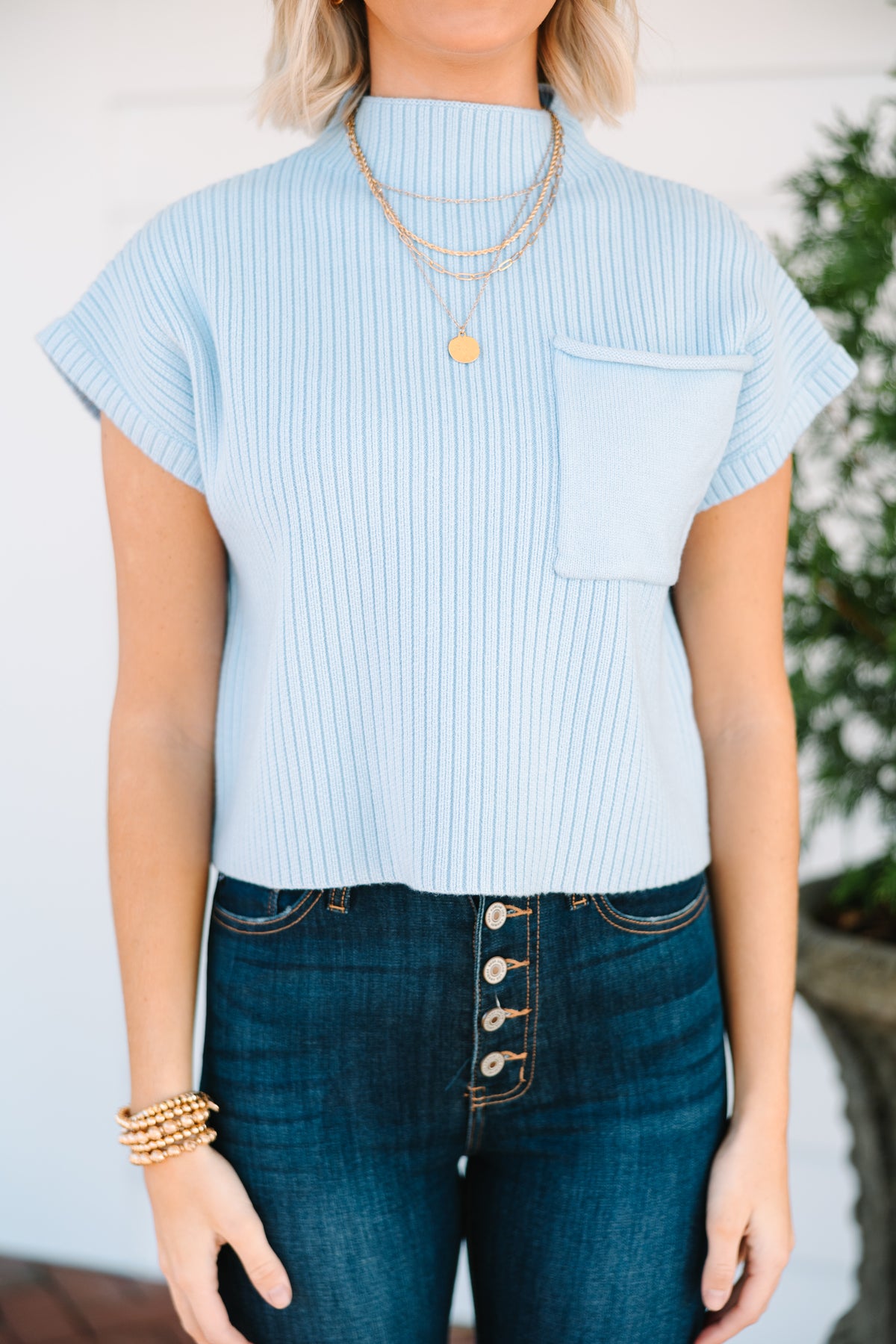 Open Your Mind Light Blue Short Sleeve Sweater – Shop the Mint