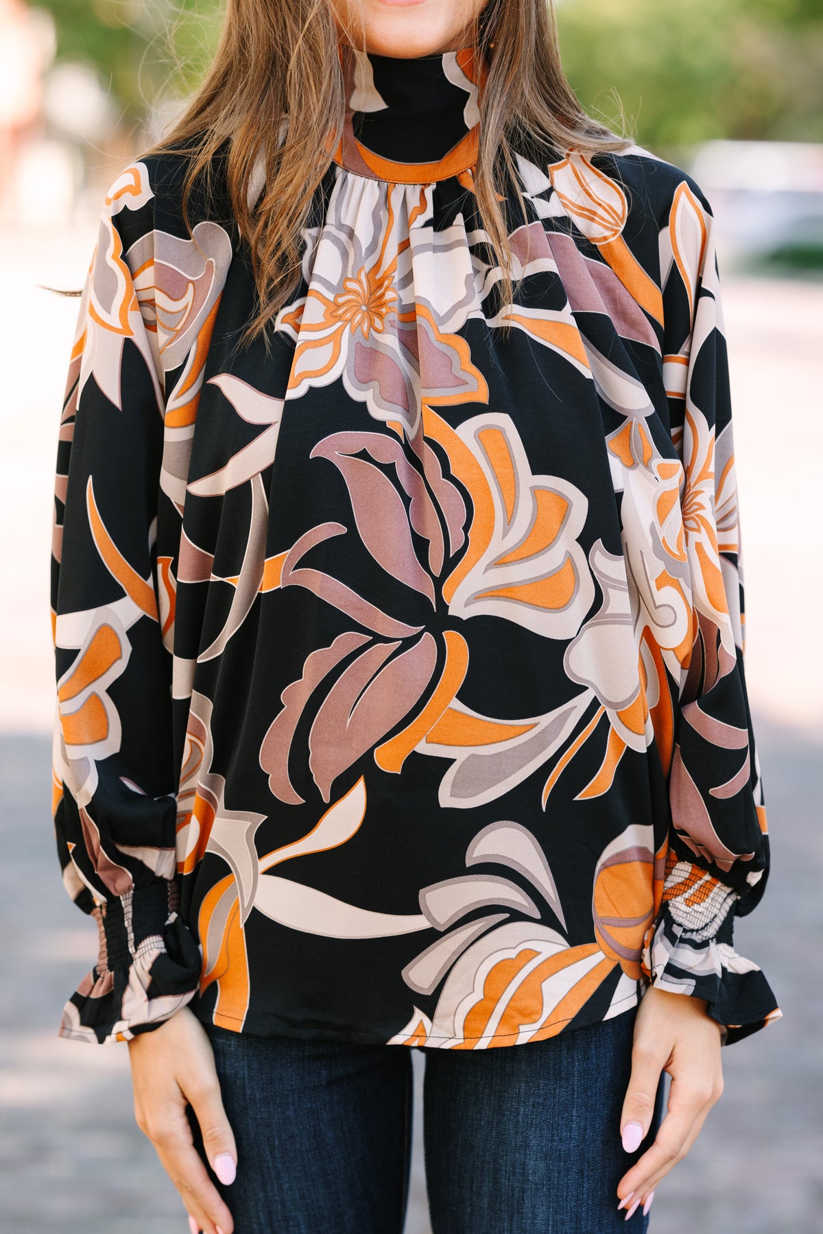 See You Soon Black Floral Abstract L/S Blouse – Shop the Mint