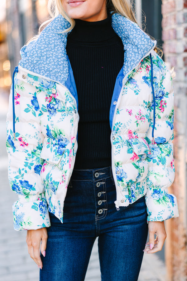 Take You Out Blue Floral Puffer Jacket – Shop the Mint