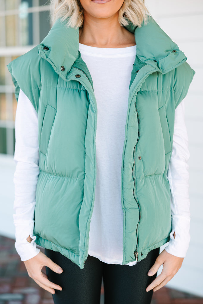Make It Yours Sage Green Oversized Puffer Vest – Shop the Mint