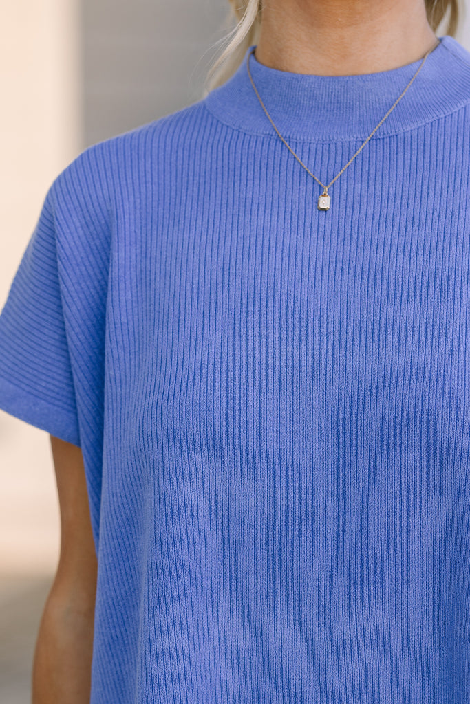 Safe Travels Blue Ribbed Knit Top – Shop the Mint