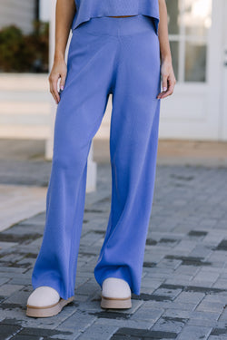Safe Travels Blue Ribbed Knit Wide Leg Pants – Shop the Mint