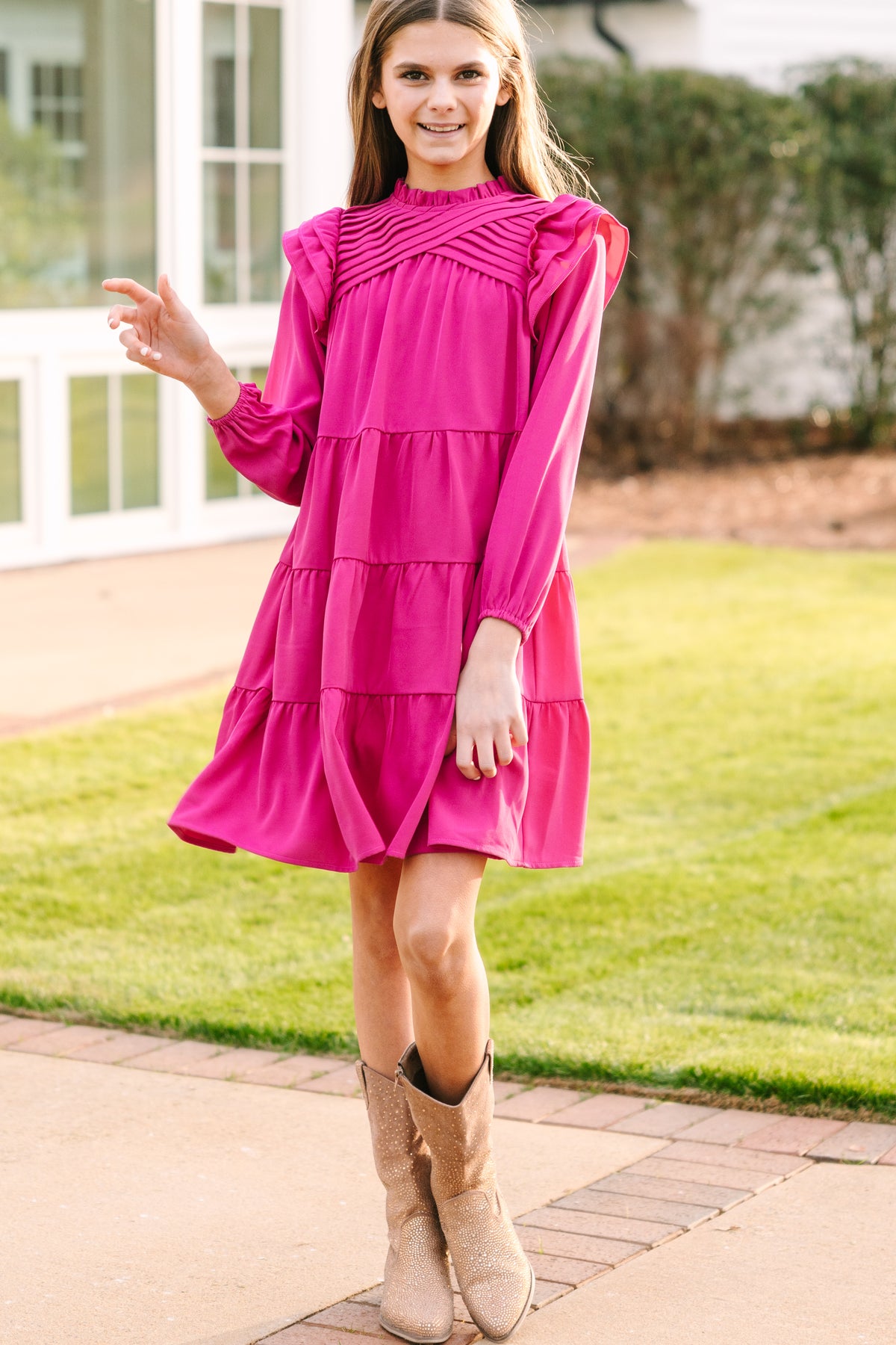 Girls: All About You Magenta Pink L/S Ruffled Dress – Shop the Mint