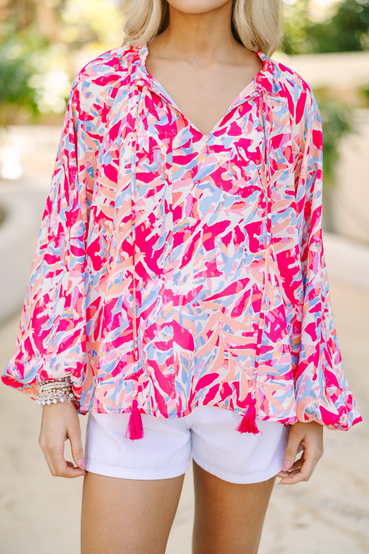 Running To You Fuchsia Pink Abstract Blouse – Shop the Mint