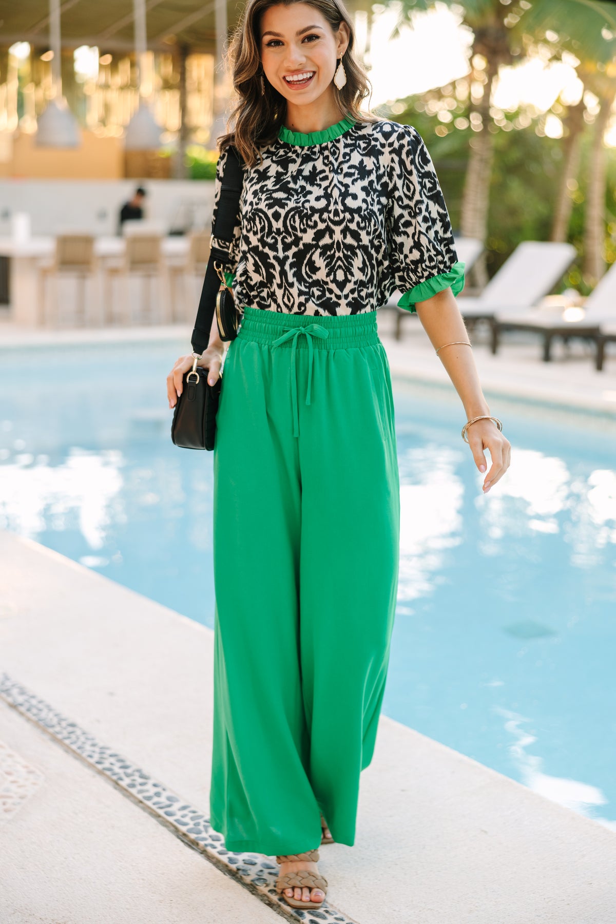 All In Black & Green Damask Ruffled Blouse – Shop the Mint