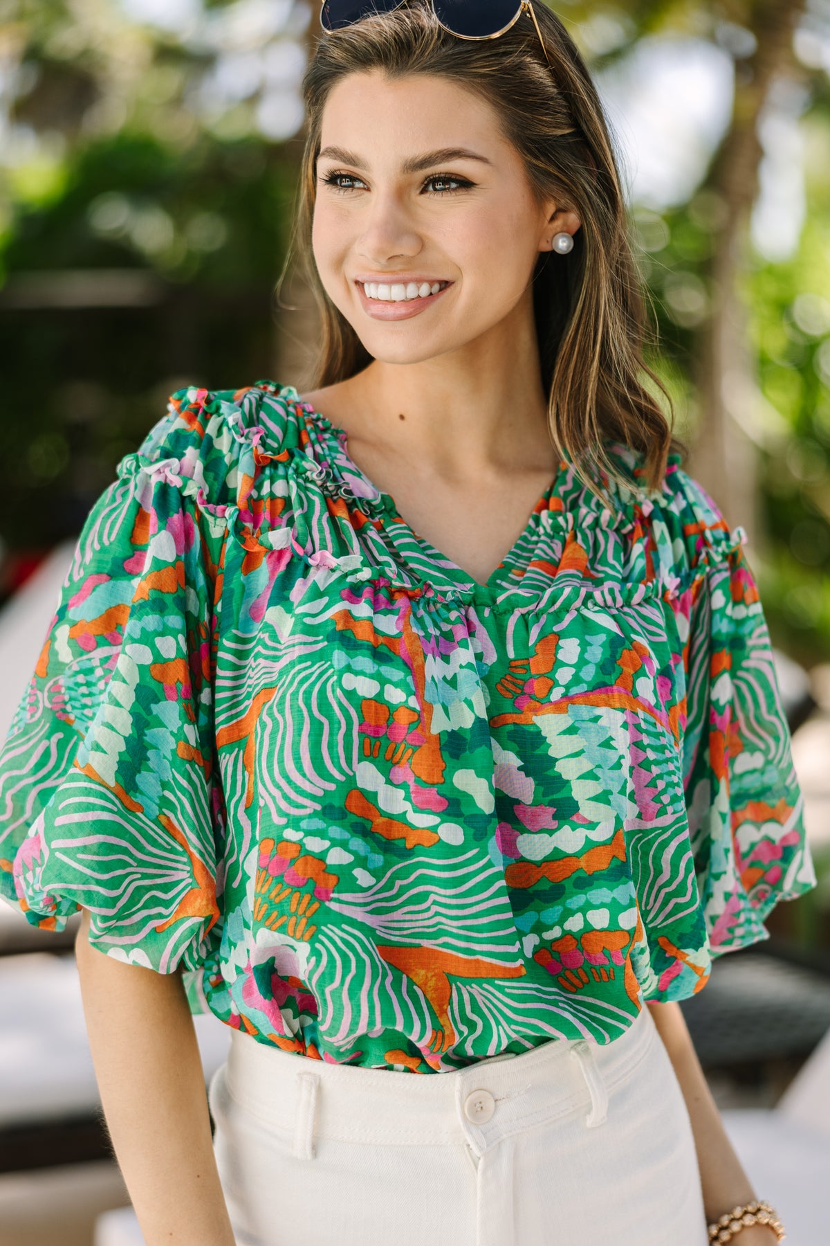 Go For It Green Abstract Blouse – Shop the Mint