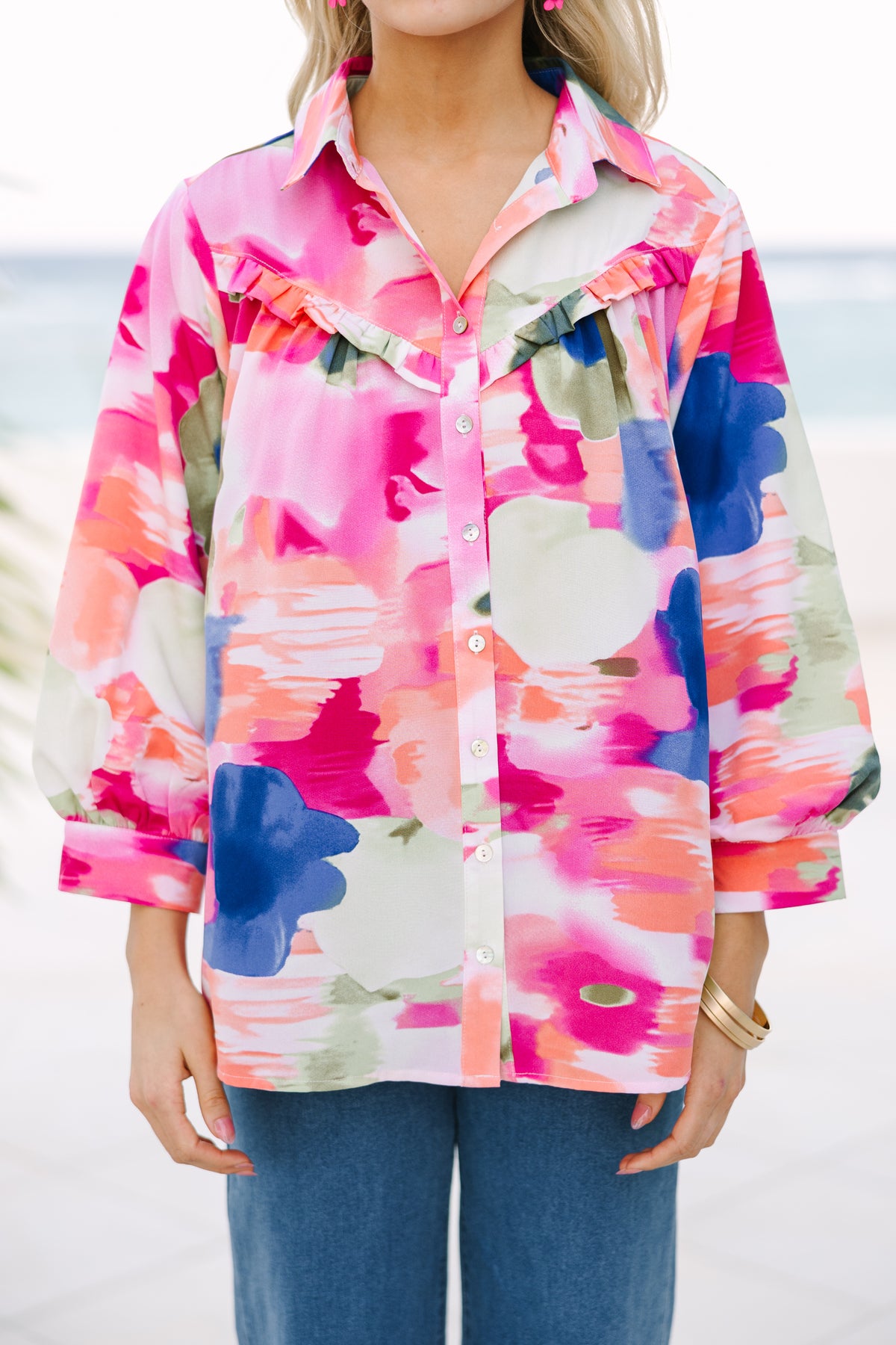 Make You Happy Pink Abstract Blouse – Shop the Mint