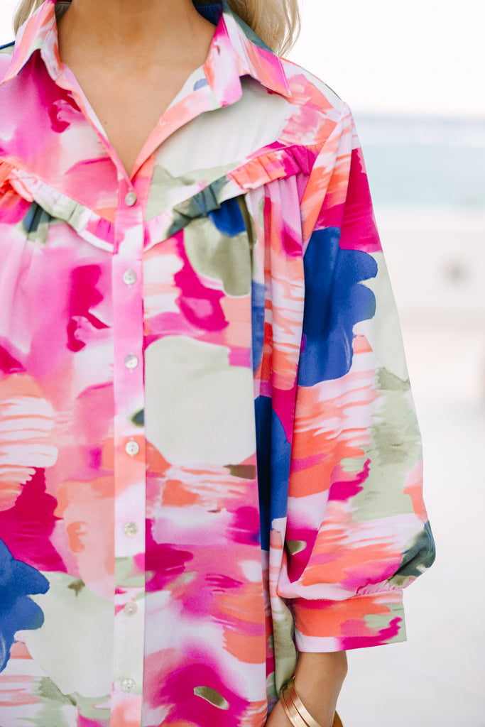 Make You Happy Pink Abstract Blouse – Shop the Mint