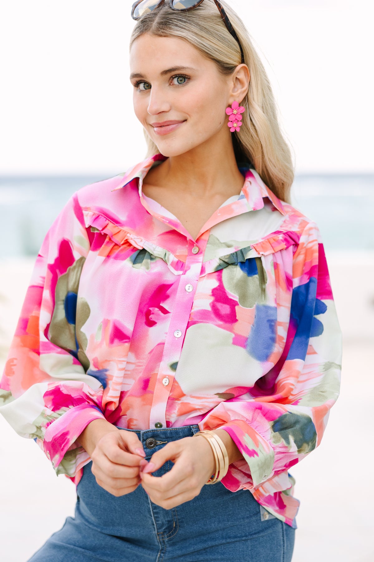 Make You Happy Pink Abstract Blouse – Shop the Mint