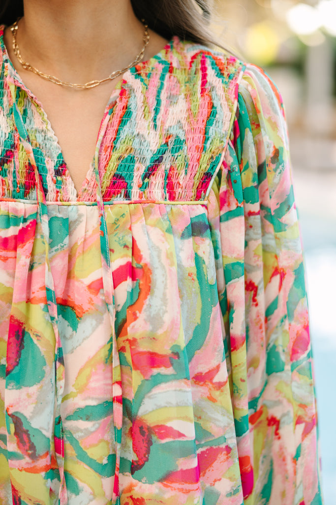 Boost Your Mood Pink Abstract Blouse – Shop the Mint