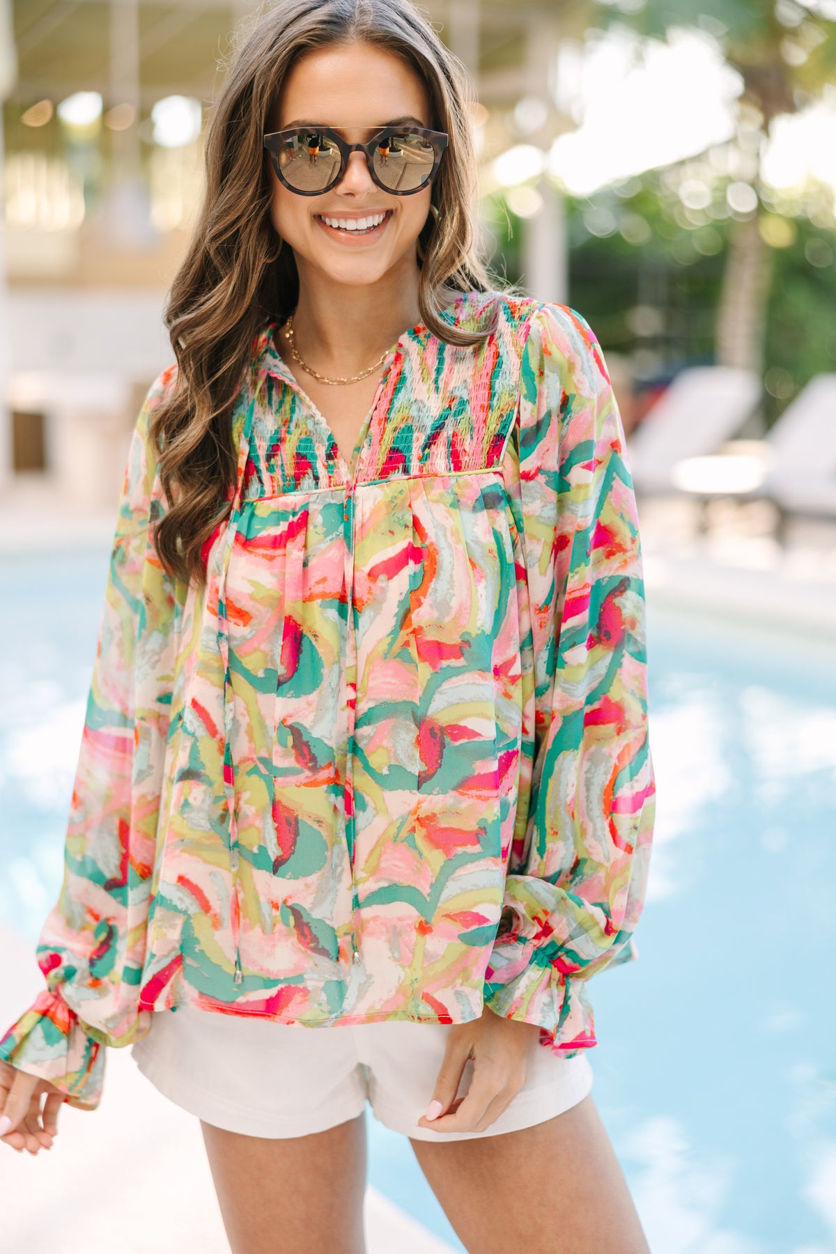 Boost Your Mood Pink Abstract Blouse – Shop the Mint