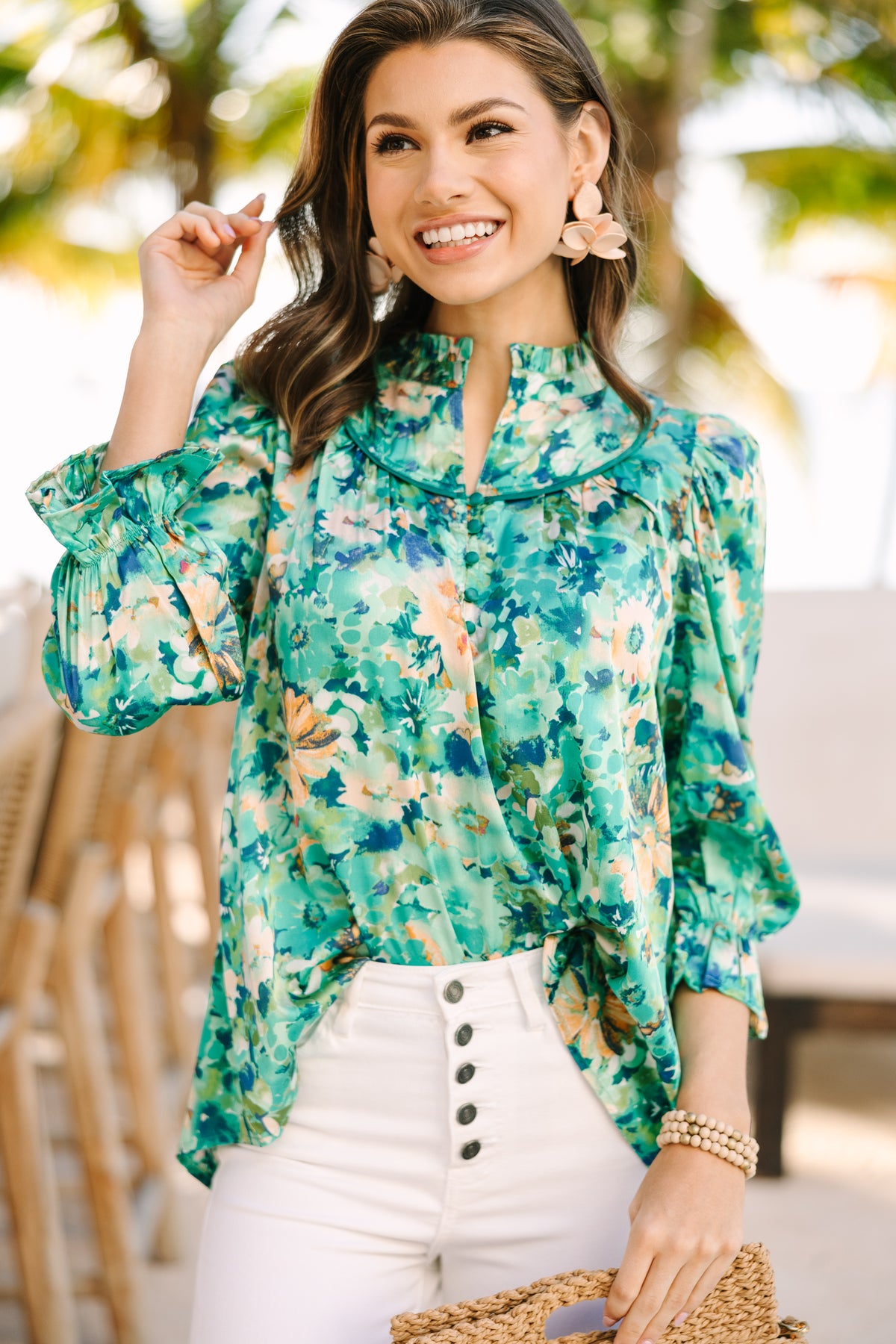Wherever You Go Emerald Green Floral Blouse – Shop the Mint