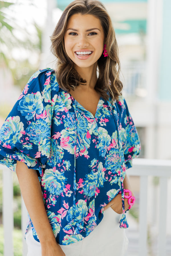 All For The Fun Navy Blue Floral Blouse – Shop the Mint