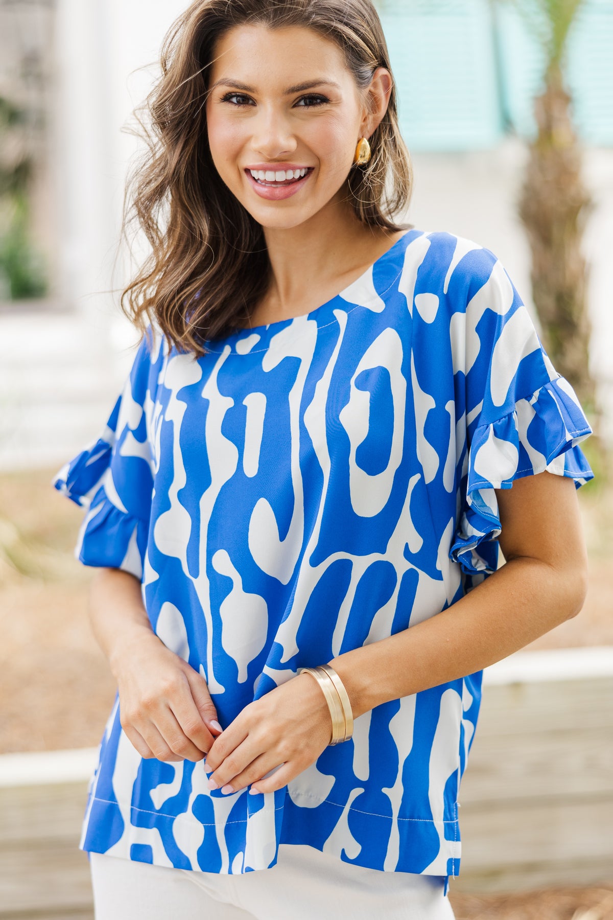 Can't Wait Sapphire Blue Abstract Blouse – Shop the Mint