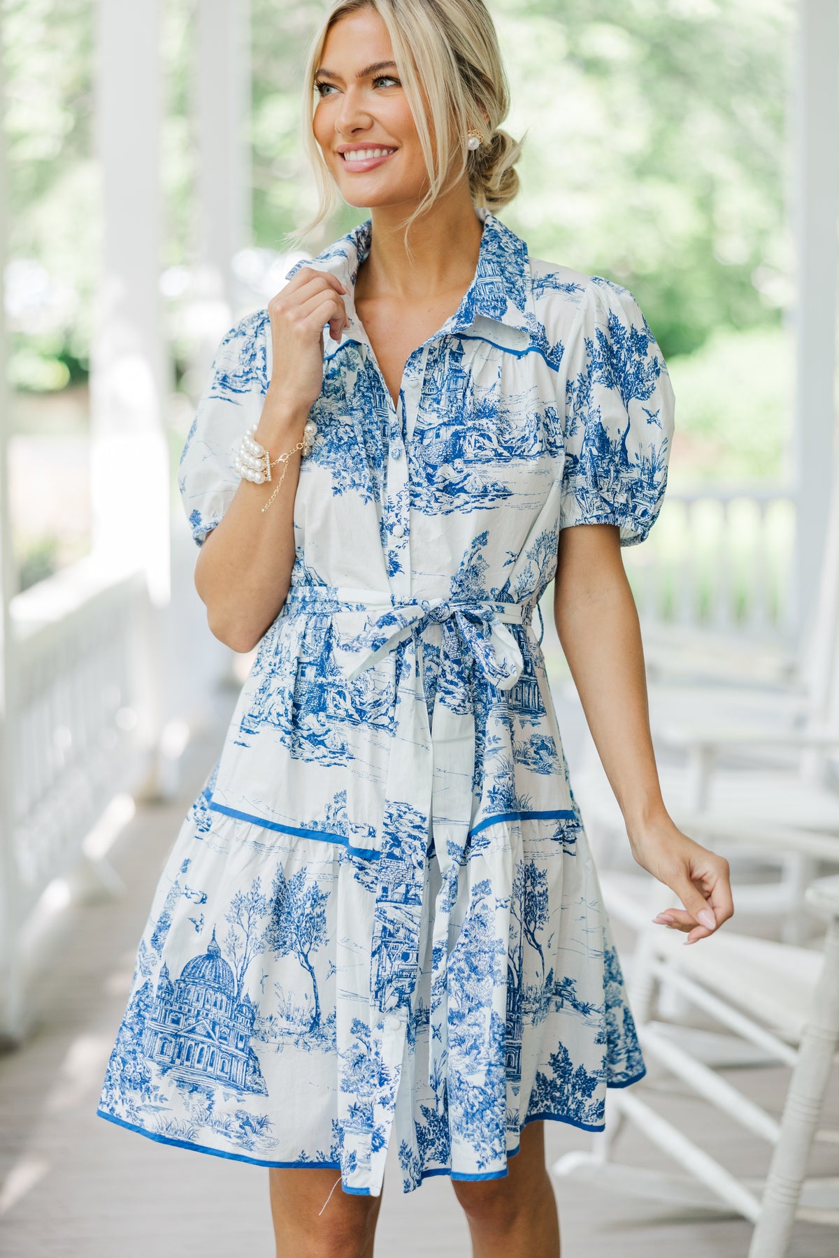 Natural Beauty White & Blue Toile Dress – Shop the Mint