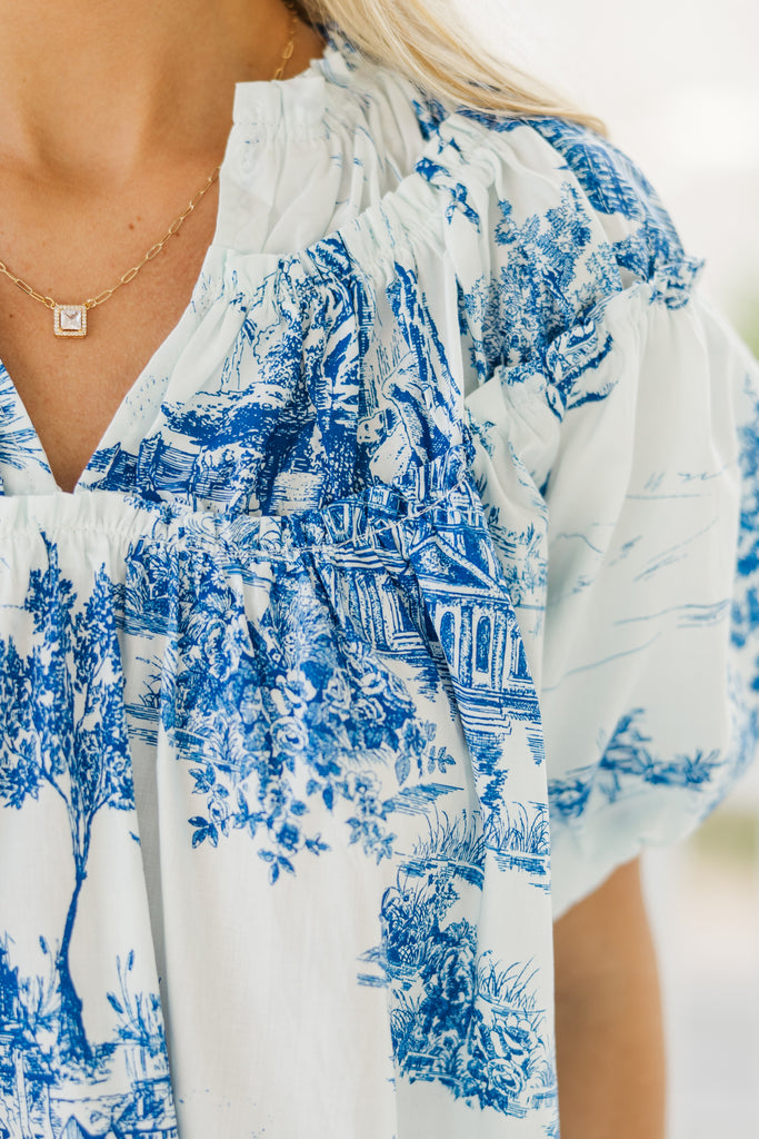 Pull It Together White & Blue Toile Blouse – Shop the Mint