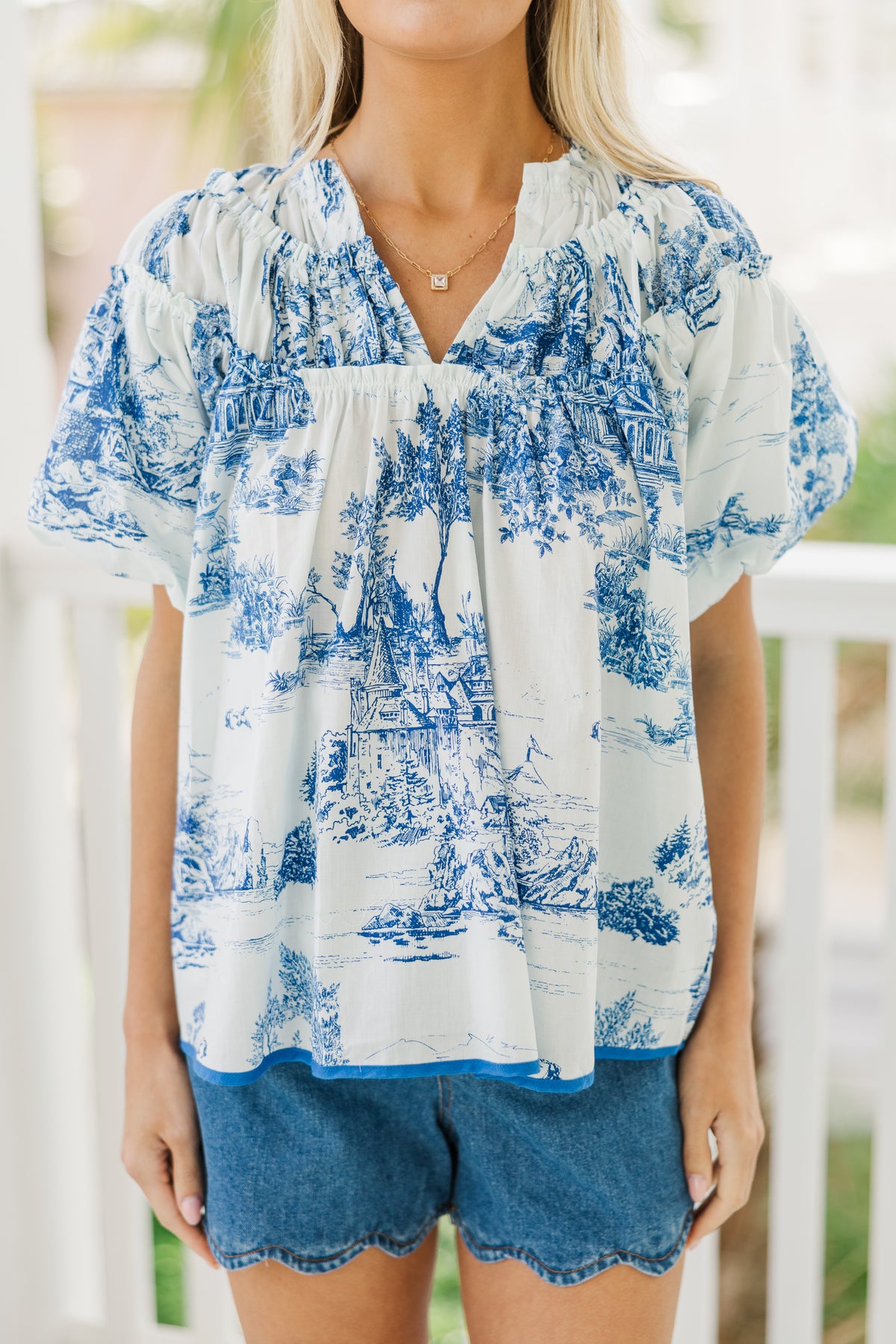Pull It Together White & Blue Toile Blouse – Shop the Mint