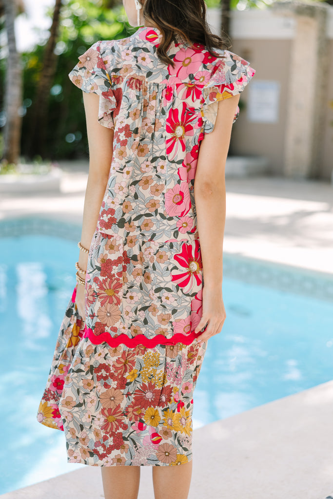 Open Your Heart Rose Pink Floral Midi Dress – Shop the Mint