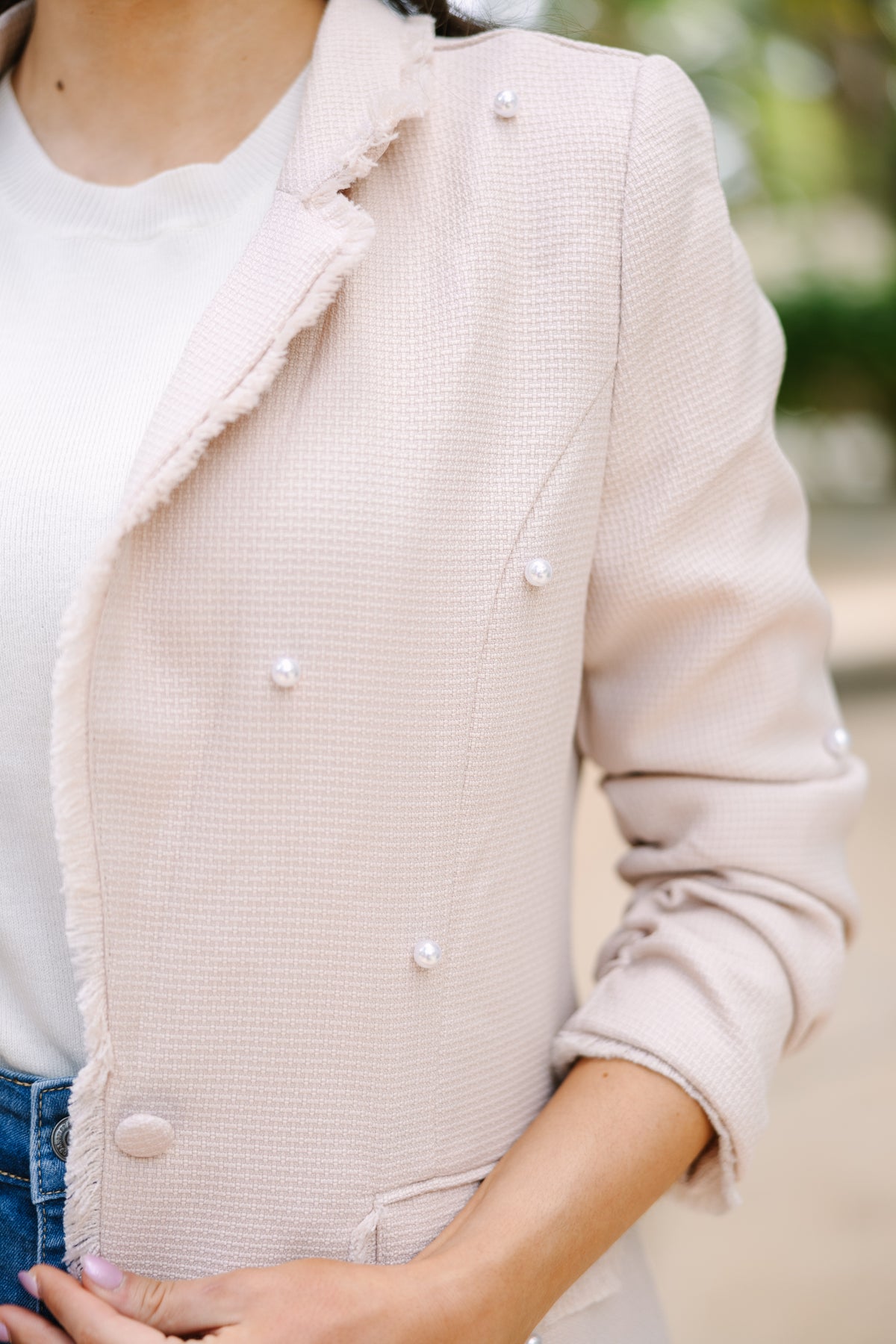 Feeling Inspired Cream White Pearl Embellished Blazer – Shop the Mint