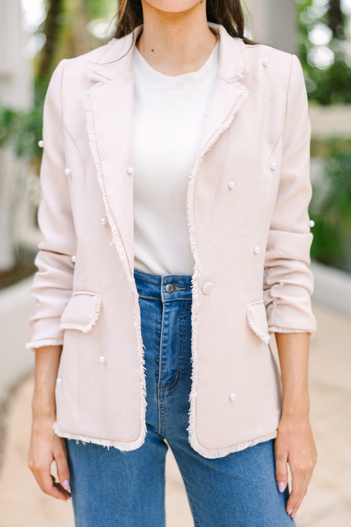 Feeling Inspired Cream White Pearl Embellished Blazer – Shop the Mint