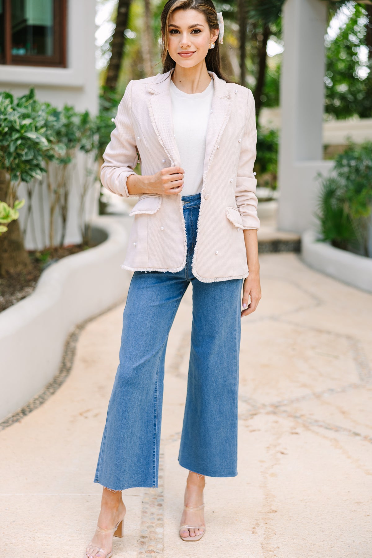 Feeling Inspired Cream White Pearl Embellished Blazer – Shop the Mint