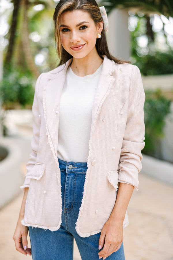 Feeling Inspired Cream White Pearl Embellished Blazer – Shop the Mint
