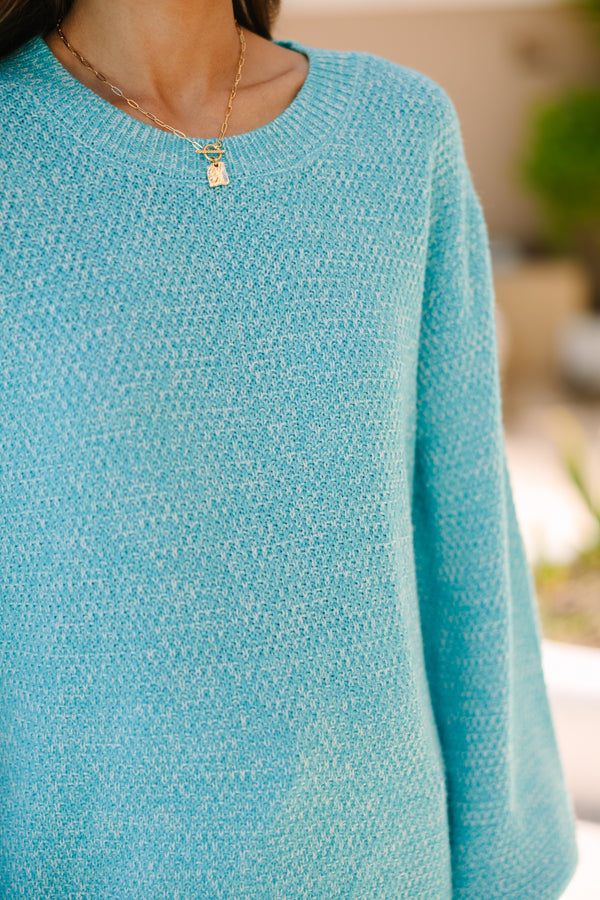 The Slouchy Turquoise Blue Bubble Sleeve Sweater – Shop the Mint